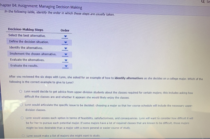 Solved Se hapter 04: Assignment: Managing Decision Making In | Chegg.com