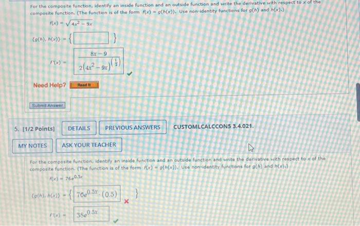 Solved For the composite function, identify an inside | Chegg.com