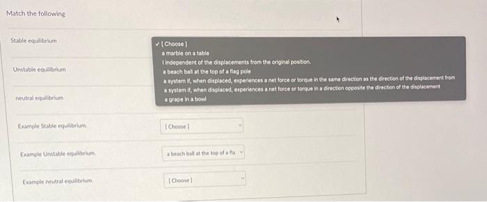 Solved Match the following Stable equilibrium Unstable | Chegg.com