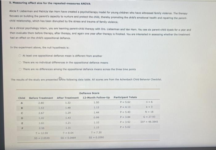 Solved 5. Measuring effect sire for the repested-measures | Chegg.com