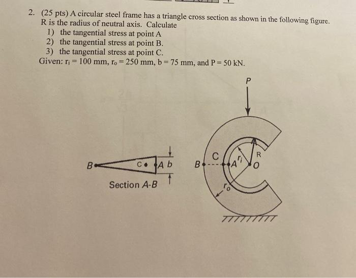 Solved 2. (25 pts) A circular steel frame has a triangle | Chegg.com