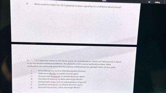 Alcohol Withdrawal Case Study J.G., a 49-year-old | Chegg.com