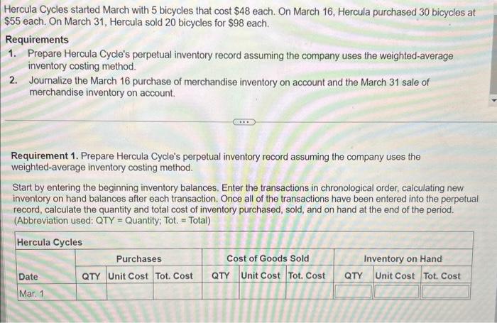 Solved Hercula Cycles started March with 5 bicycles that | Chegg.com