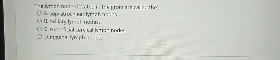 Solved The Lymph Nodes Located In The Groin Are Called