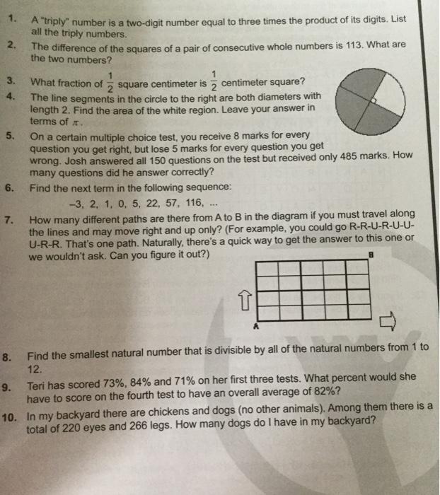 Solved 1. 2. A triply number is a two-digit number equal to | Chegg.com