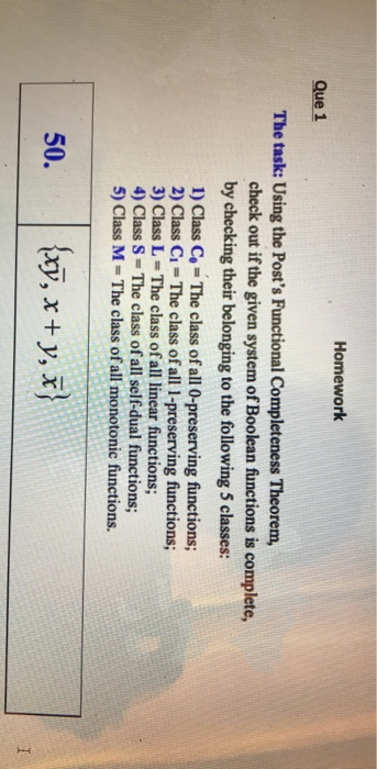Solved Homework Que 1 The task: Using the Post's Functional | Chegg.com