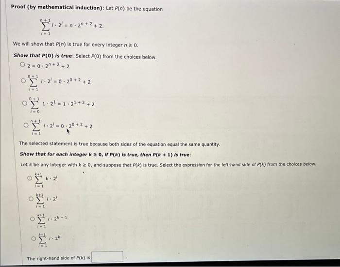 Solved Proof (by mathematical induction): Let P(n) be the | Chegg.com