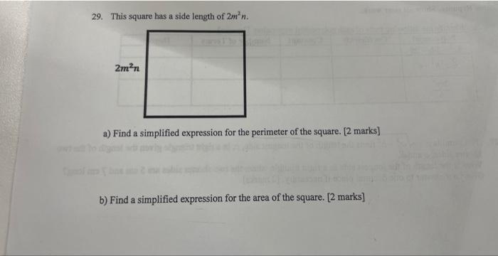 Solved 29. This square has a side length of 2m2n. a) Find a | Chegg.com