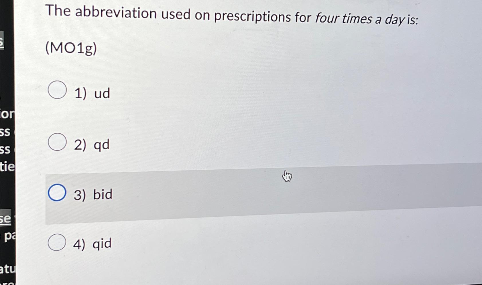 Solved The abbreviation used on prescriptions for four times | Chegg.com