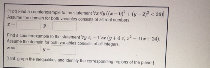 Solved (1 pt) Find a counterexample to the statement Ve Vy | Chegg.com