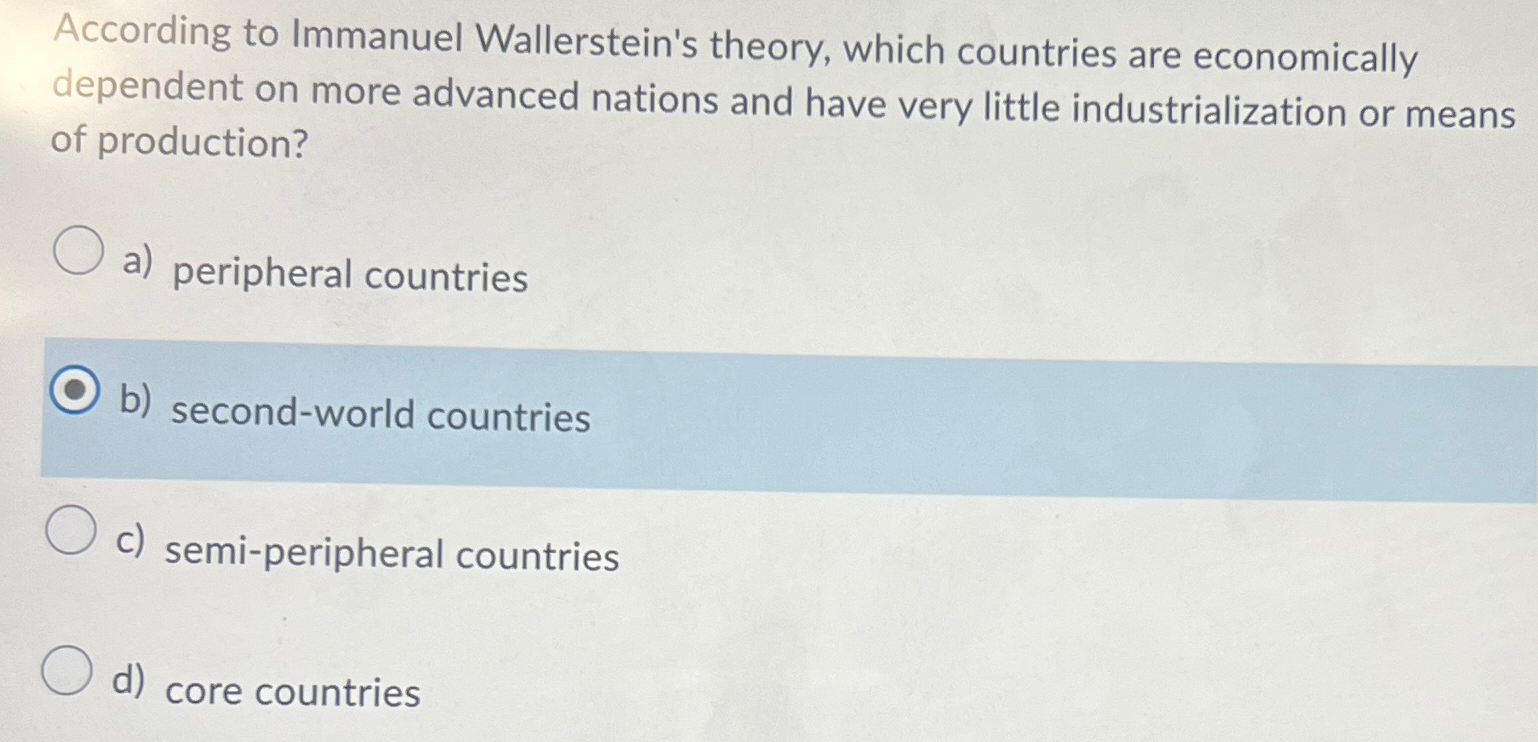 Solved According to Immanuel Wallerstein's theory, which | Chegg.com