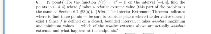 Solved 8. (9 points) For the function f(x) = |2 - 1 on the | Chegg.com