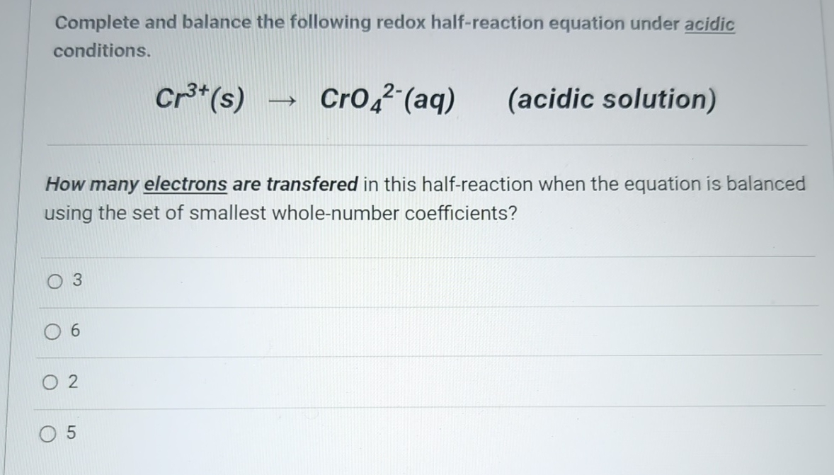 Solved Complete and balance the following redox | Chegg.com