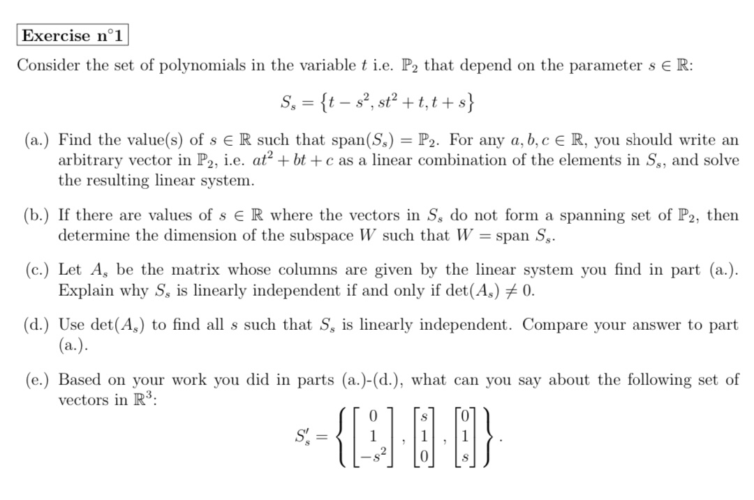 Exercise n°1Consider the set of polynomials in the | Chegg.com