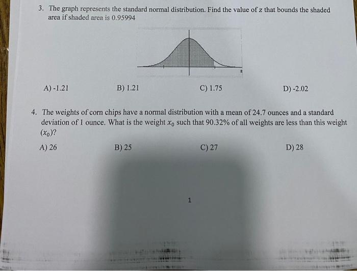 Solved 3. The graph represents the standard normal | Chegg.com