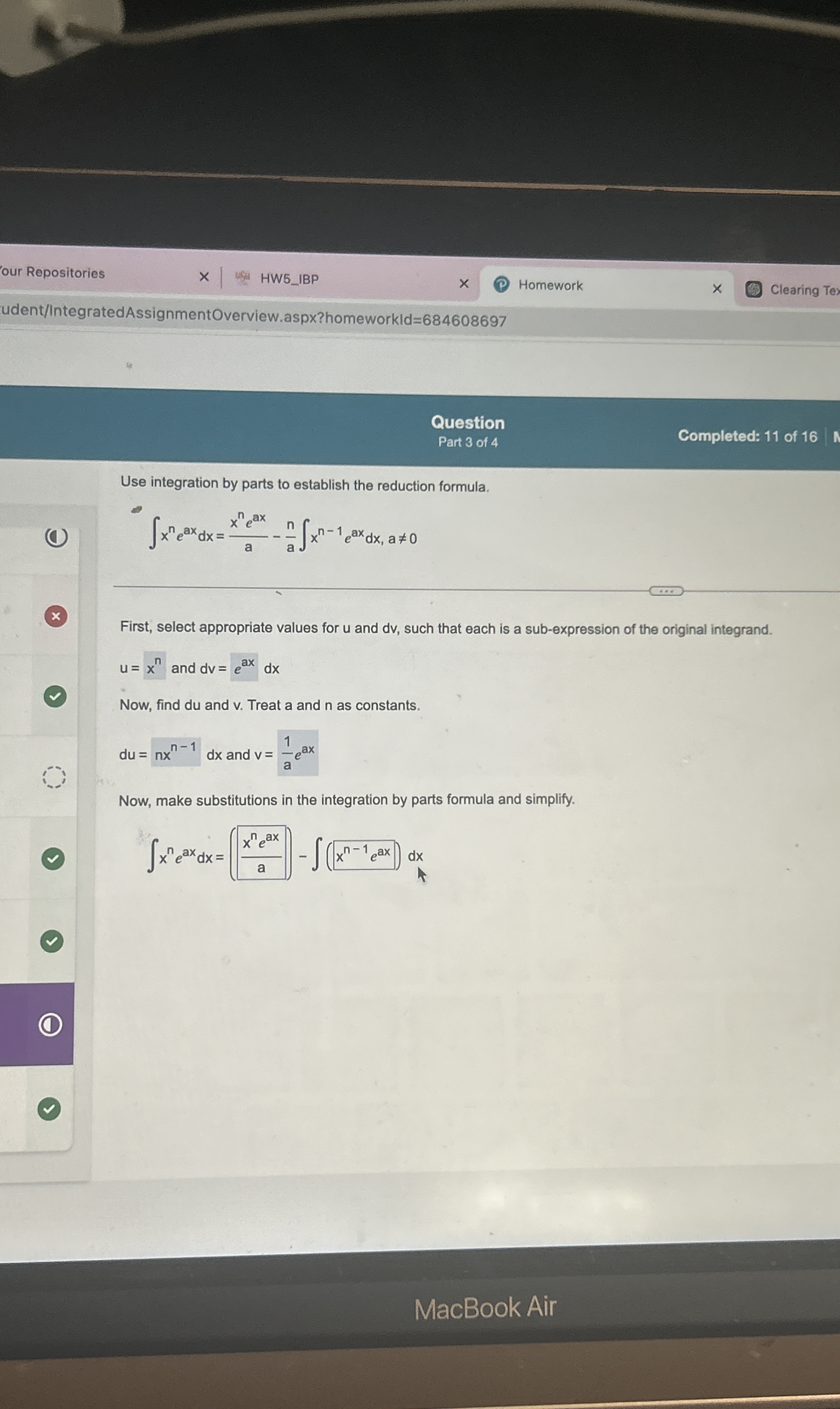 Solved Use integration by parts to establish the reduction | Chegg.com