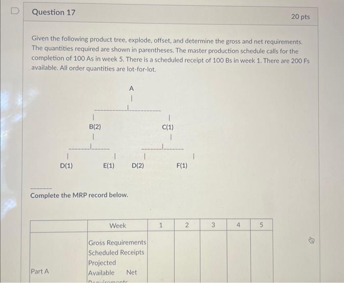 Solved Given the following product tree, explode, offset, | Chegg.com