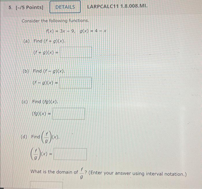 Solved Consider The Following Functions F X 3x−9 G X 4−x