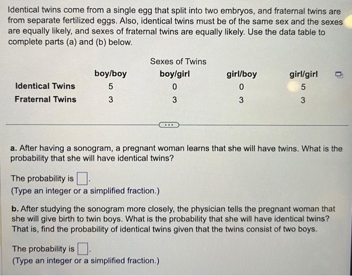 Solved Identical twins come from a single egg that split | Chegg.com