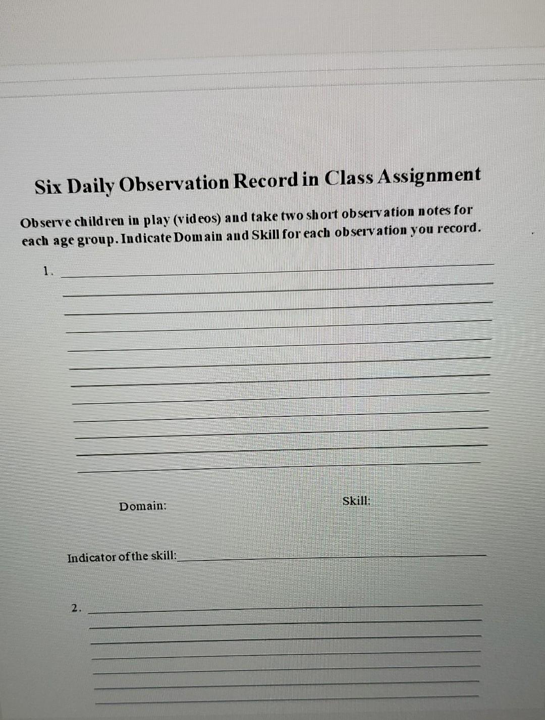 Solved 1.six short observations for infants ,toddlers and | Chegg.com