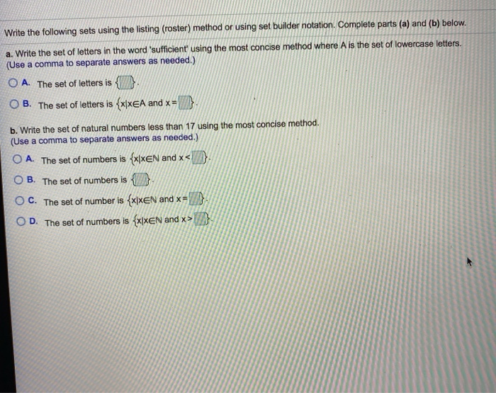 Solved Write the following sets using the listing (roster) | Chegg.com