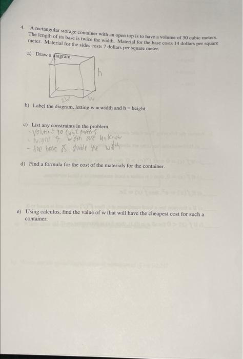 Solved 4 A rectangular storage container with an open top is | Chegg.com