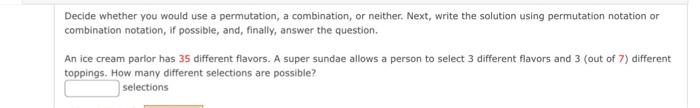 Solved Decide whether you would use a permutation, a | Chegg.com