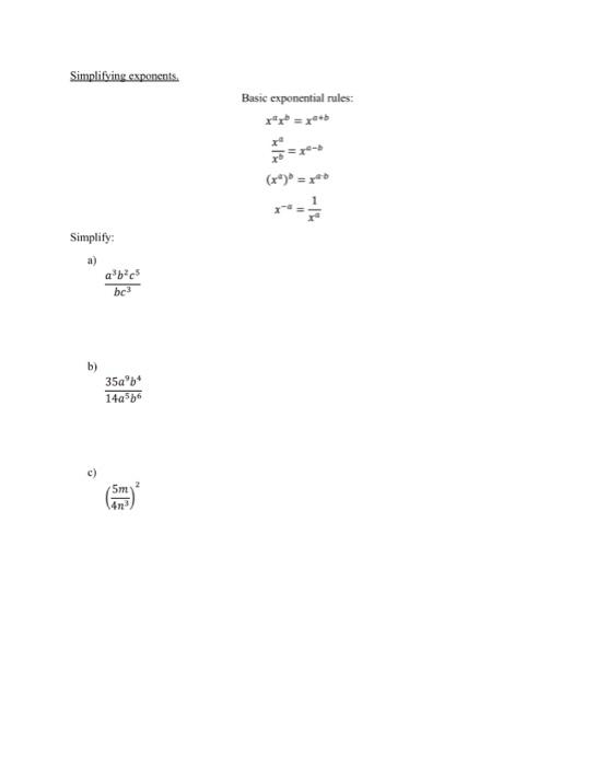 Solved Simplifying exponents. Basic exponential rules: | Chegg.com