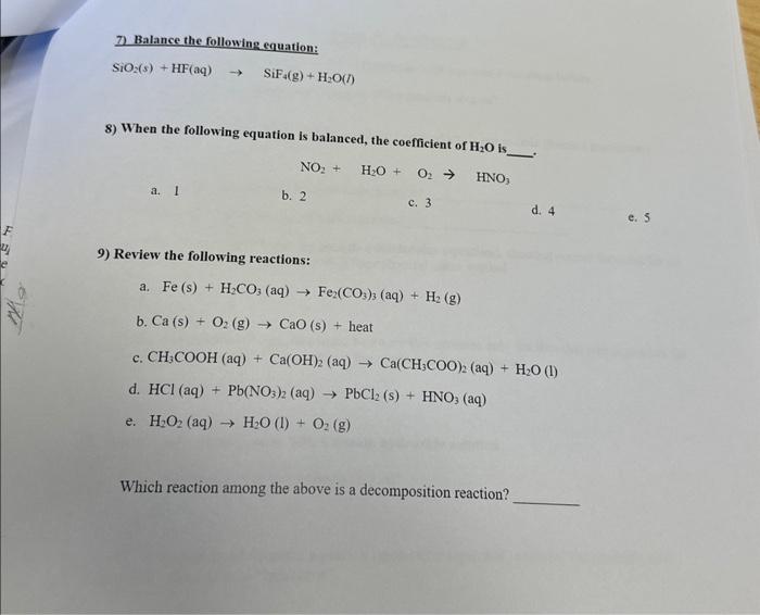 Solved 7) Balance the following equation: | Chegg.com