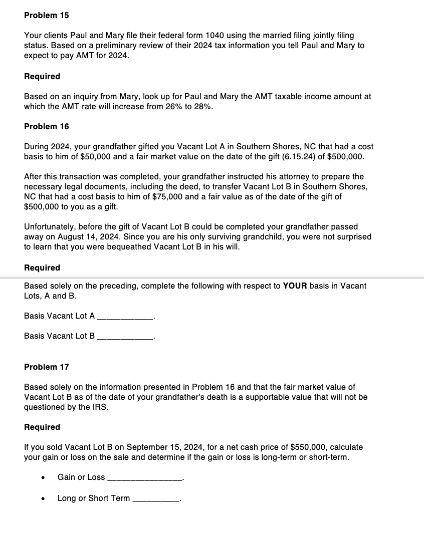 Solved Problem 15 ﻿Your clients Paul and Mary file their | Chegg.com