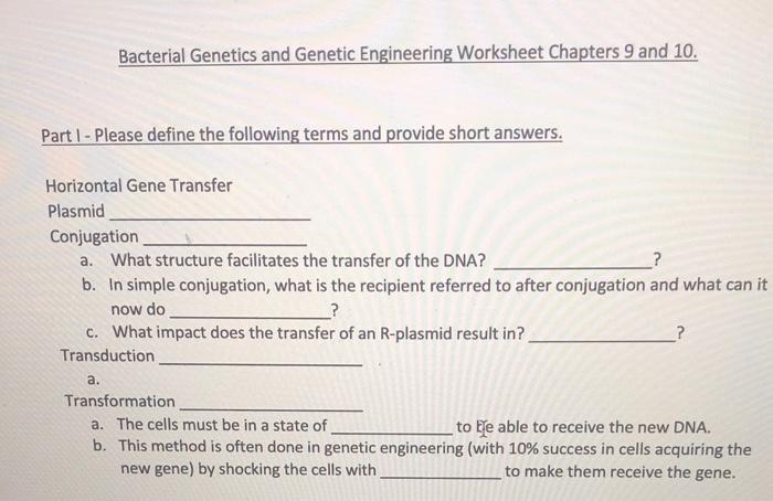 Solved Bacterial Genetics and Genetic Engineering Worksheet | Chegg.com