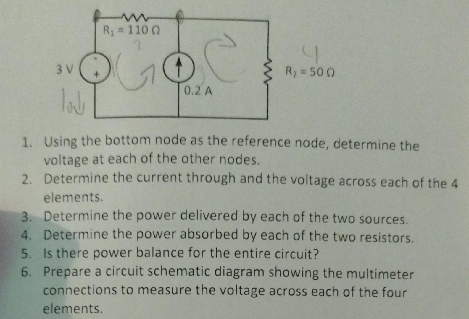 Solved 1. Using the bottom node as the reference node, | Chegg.com