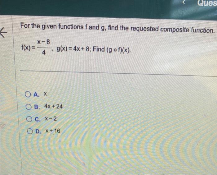 Solved For the given functions f and g, find the requested | Chegg.com