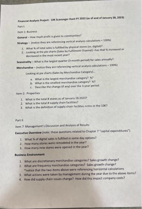Financial Analysis Project: 10K Scavenger Hunt FY | Chegg.com
