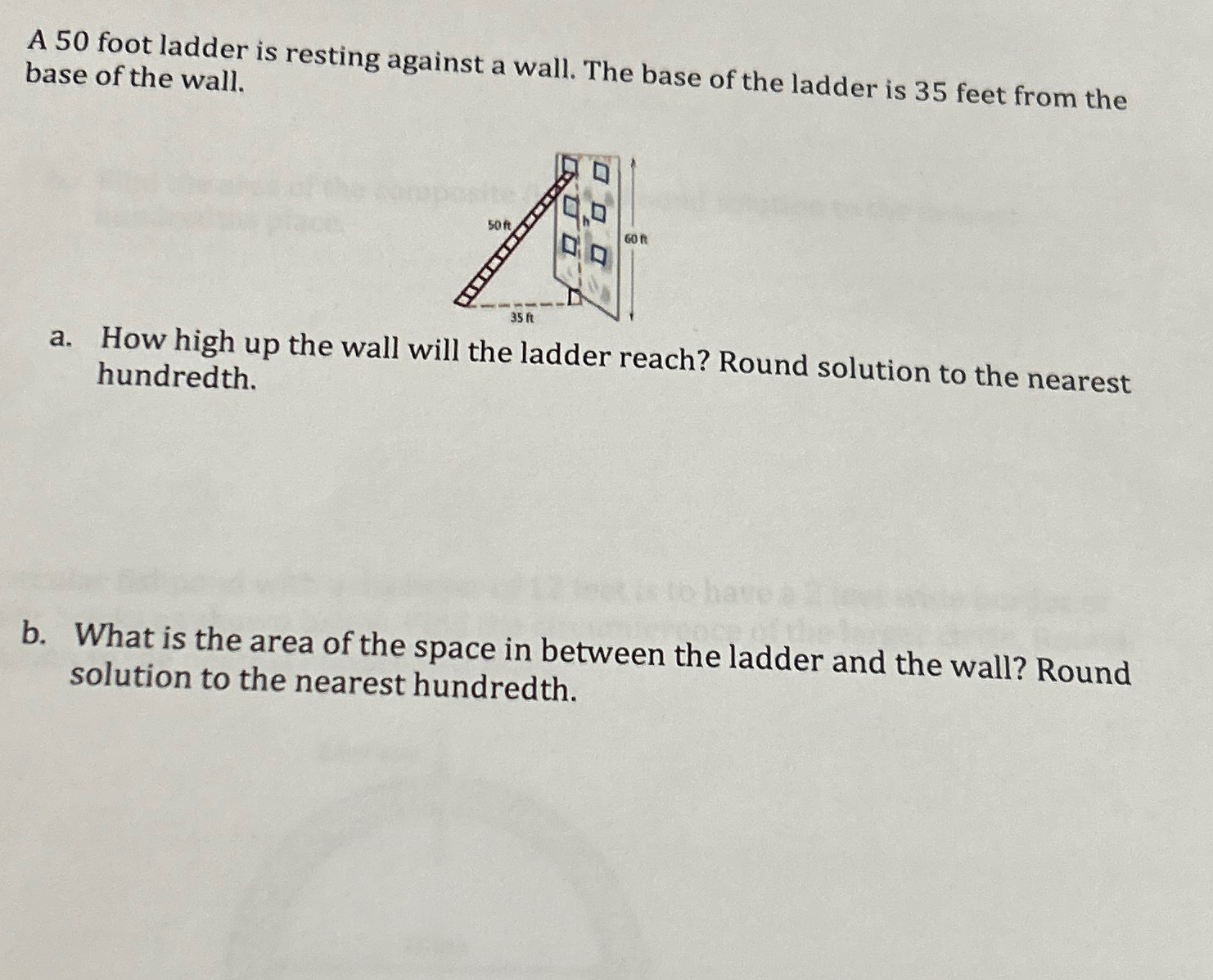 Solved A 50 ﻿foot ladder is resting against a wall. The base | Chegg.com