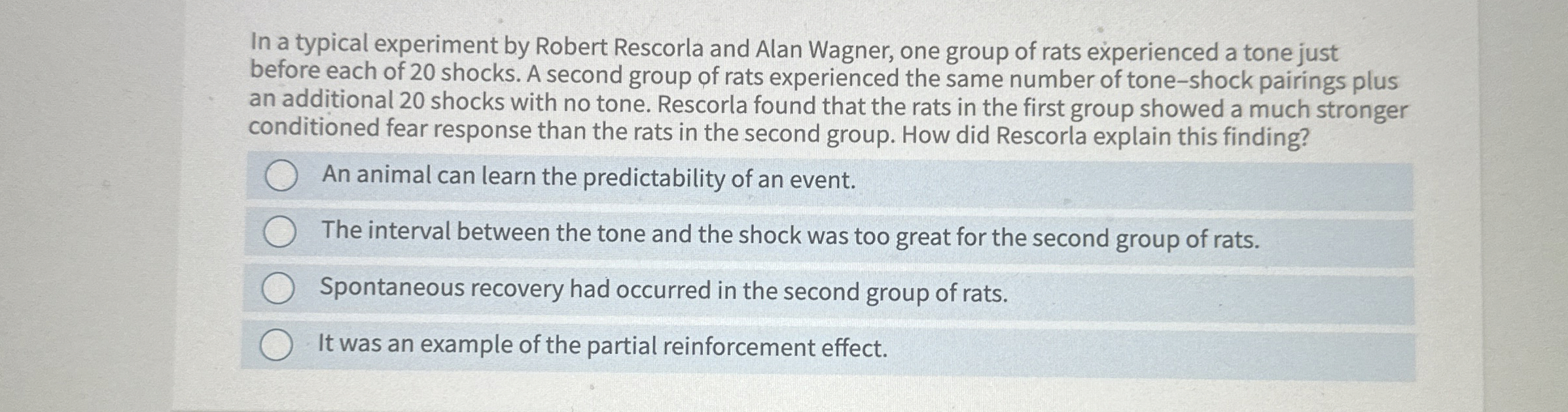 Solved In a typical experiment by Robert Rescorla and Alan | Chegg.com
