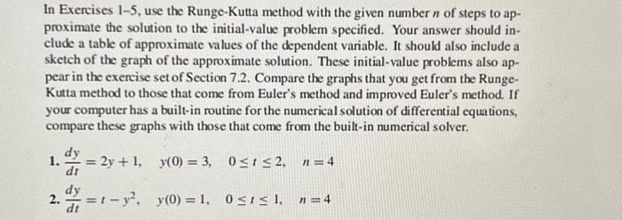 In Exercises 1-5, use the Runge-Kutta method with the | Chegg.com
