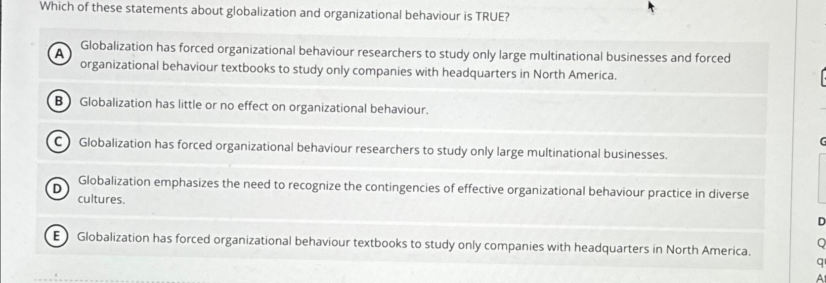 Solved Which of these statements about globalization and | Chegg.com