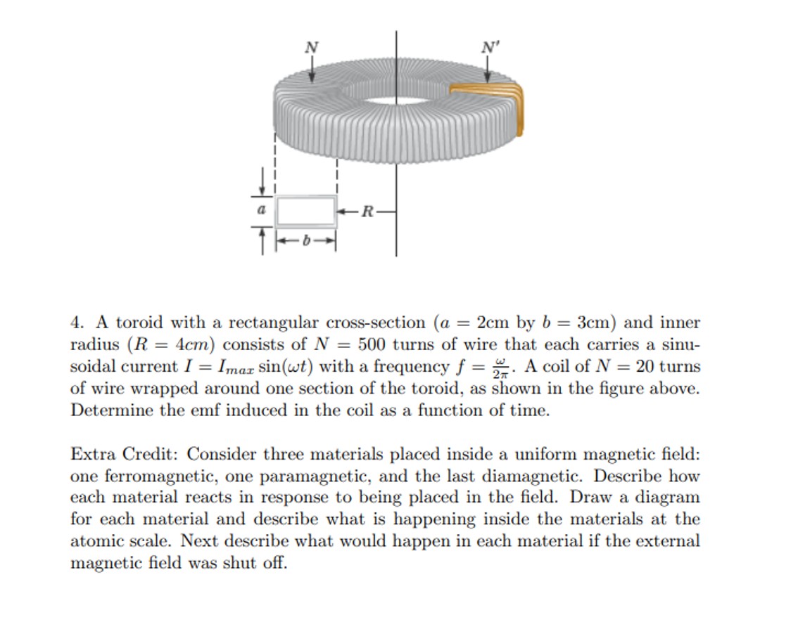 Solved A toroid with a rectangular cross-section by b=3cm | Chegg.com