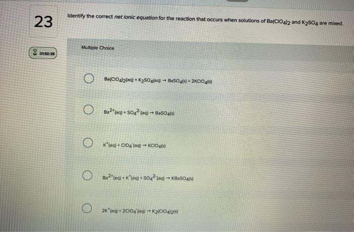 Solved Identify the correct net ionic equation for the | Chegg.com