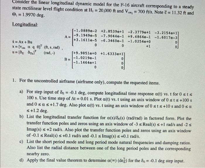 Solved Consider the linear longitudinal dynamic model for | Chegg.com