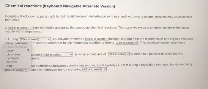 Solved Chemical reactions (Keyboard Navigable Alternate | Chegg.com