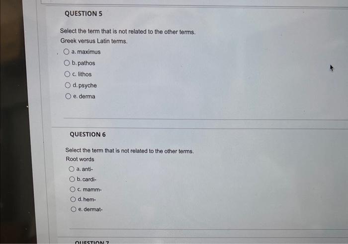 Solved Select the term that is not related to the other | Chegg.com