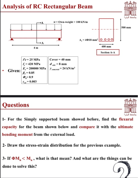 Solved Analysis of RC Rectangular Beam OM جامعة البترا | Chegg.com