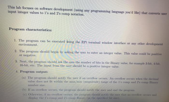 Solved This lab focuses on software development (using any | Chegg.com