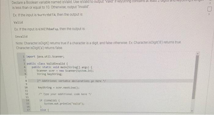 Solved Java Declare A Boolean Variable Named Isvalid Use