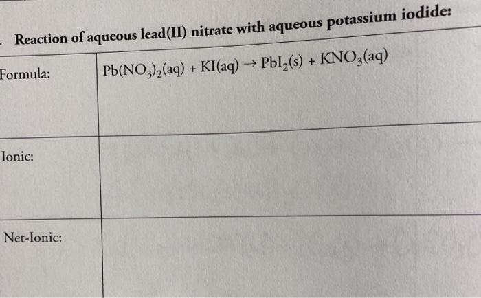 Solved - Reaction of aqueous lead(II) nitrate with aqueous | Chegg.com