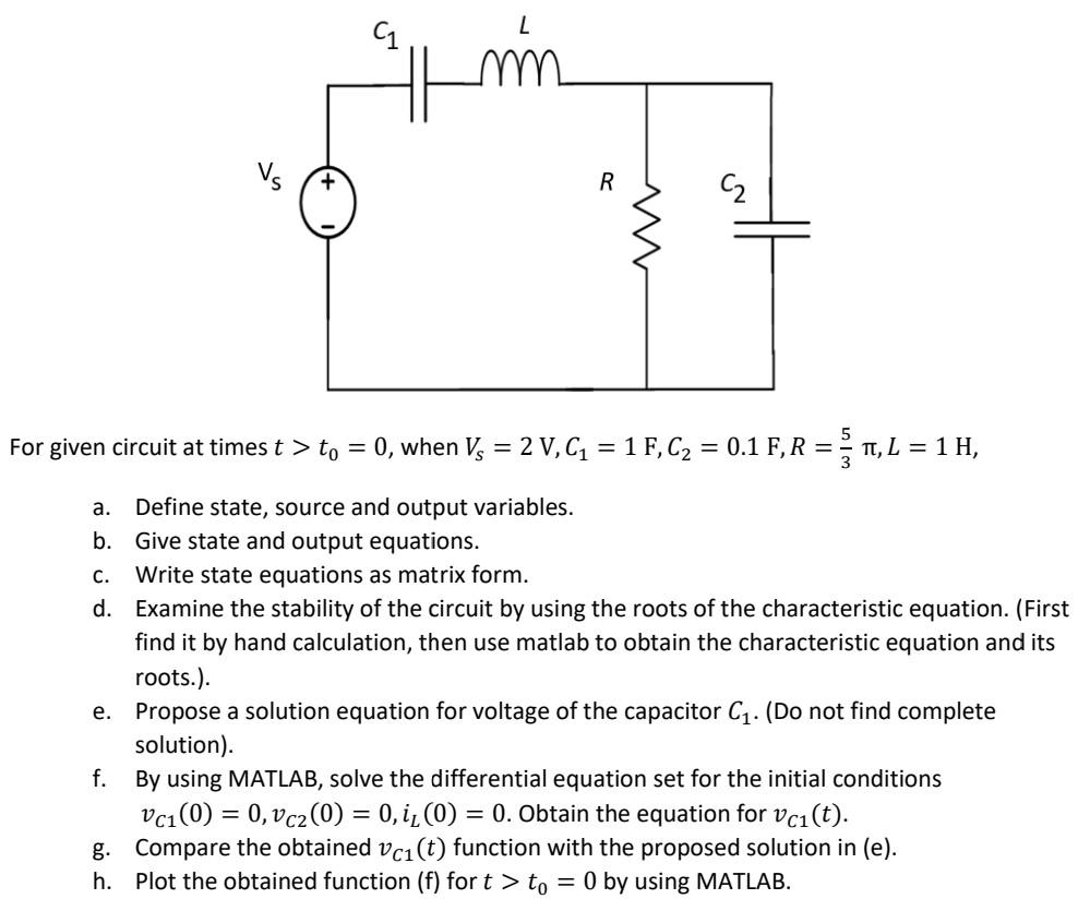 Solved or given circuit at times t>t0=0, when Vs=2 V,C1=1 | Chegg.com