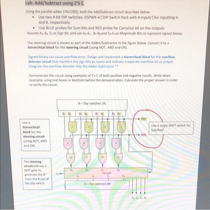 Lab: Add/Subtract using 2'S C Using the paralleladder | Chegg.com