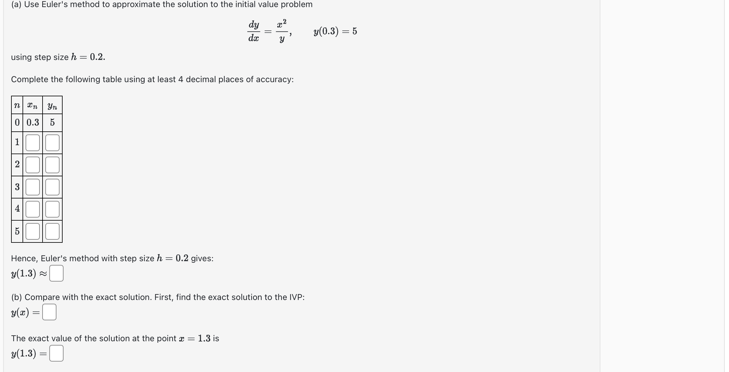 Solved (a) ﻿Use Euler's method to approximate the solution | Chegg.com